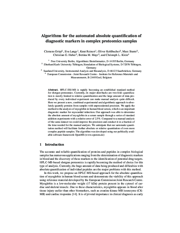 (PDF) Algorithms for the Automated Absolute Quantification of Diagnostic Markers in Complex ...