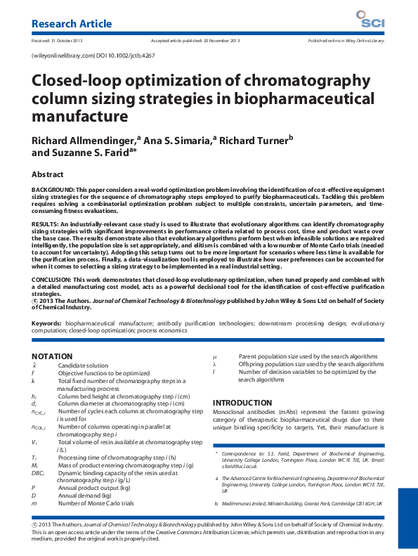 (PDF) Closed-loop optimization of chromatography column sizing strategies in biopharmaceutical ...