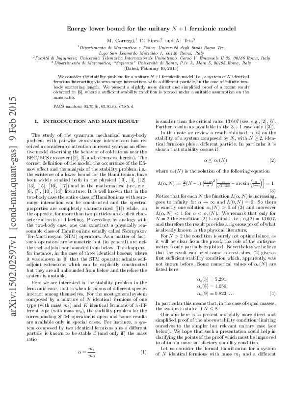 (PDF) Energy lower bound for the unitary N+1 fermionic model | Michele Correggi - Academia.edu