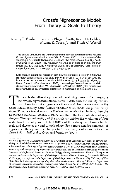 (PDF) Cross's Nigrescence Model: From Theory to Scale to Theory