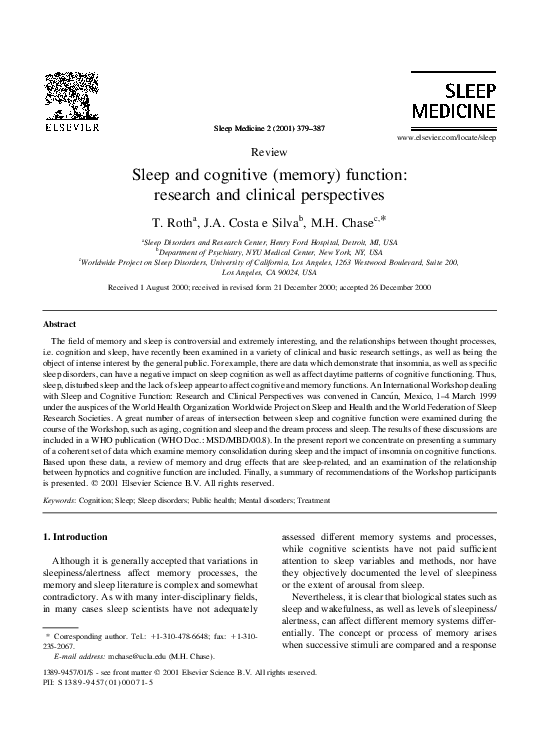 (PDF) Sleep and cognitive (memory) function: research and clinical ...