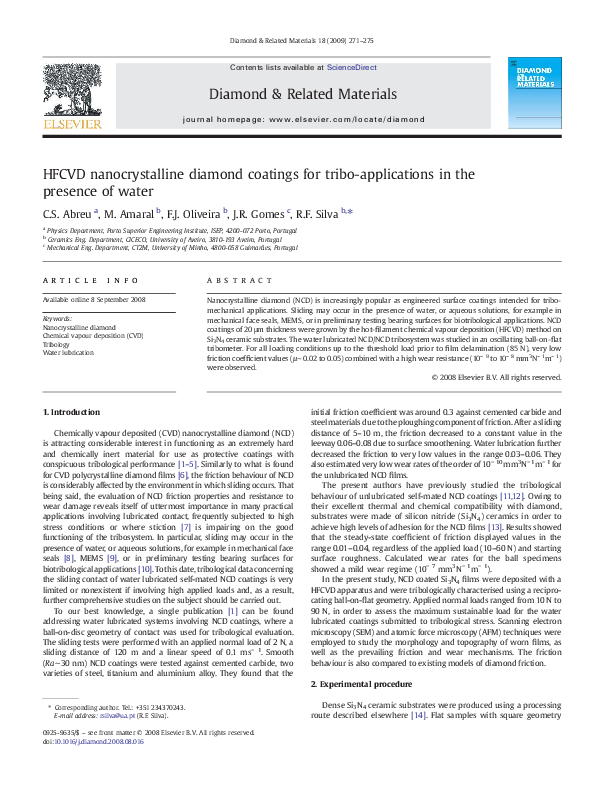 (PDF) HFCVD nanocrystalline diamond coatings for tribo-applications in ...