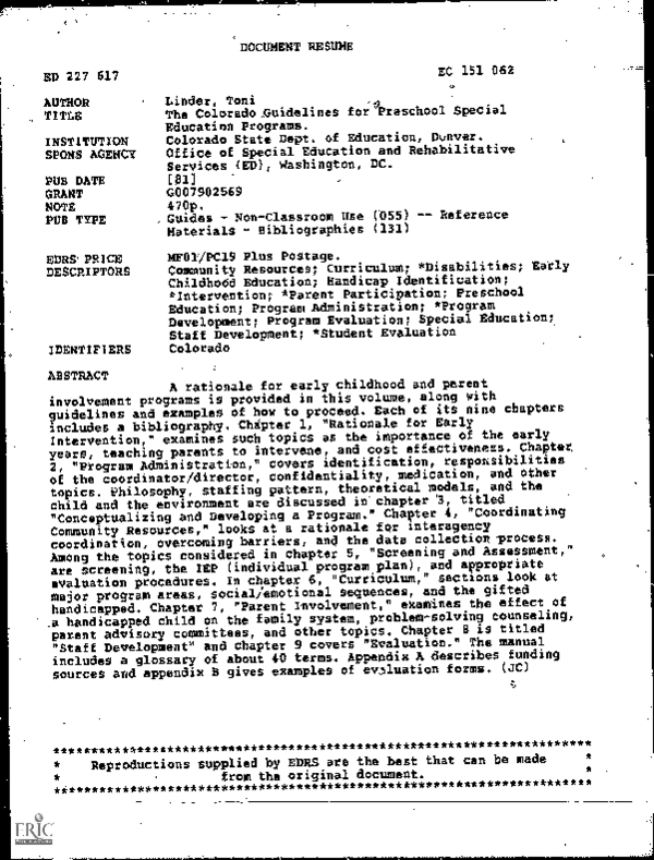 (PDF) The Colorado Guidelines for Preschool Special Education Programs ...