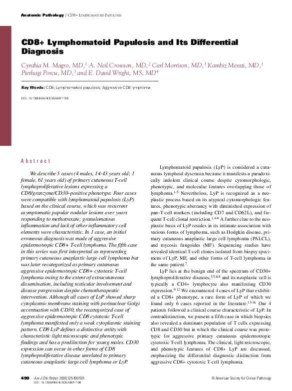 (PDF) CD8+ Lymphomatoid Papulosis and Its Differential Diagnosis ...