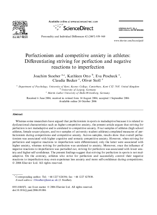(PDF) Perfectionism and competitive anxiety in athletes ...
