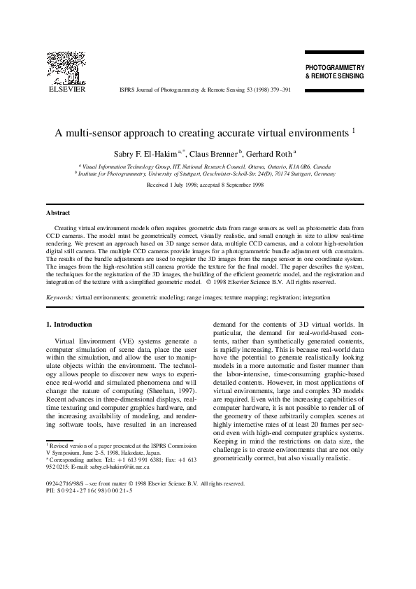 (PDF) A multi-sensor approach to creating accurate virtual environments