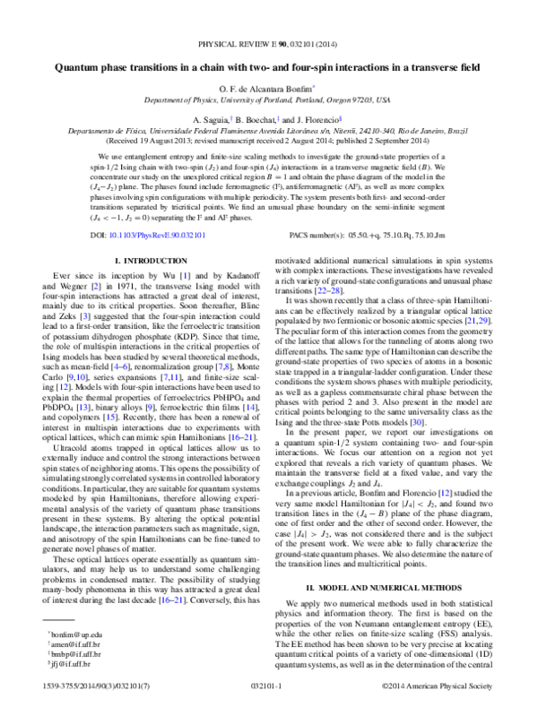 (PDF) Quantum phase transitions in a chain with two- and four-spin interactions in a transverse ...