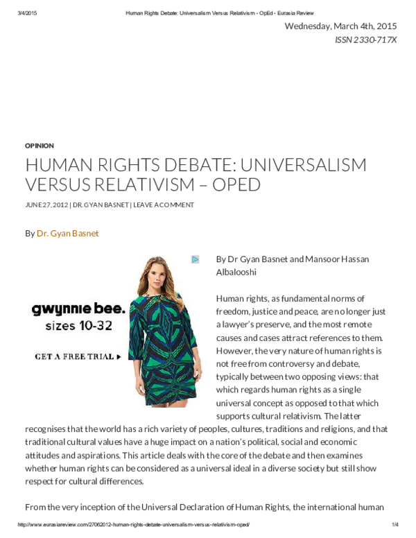 (PDF) 560 Human Rights Debate Universalism Versus Relativism
