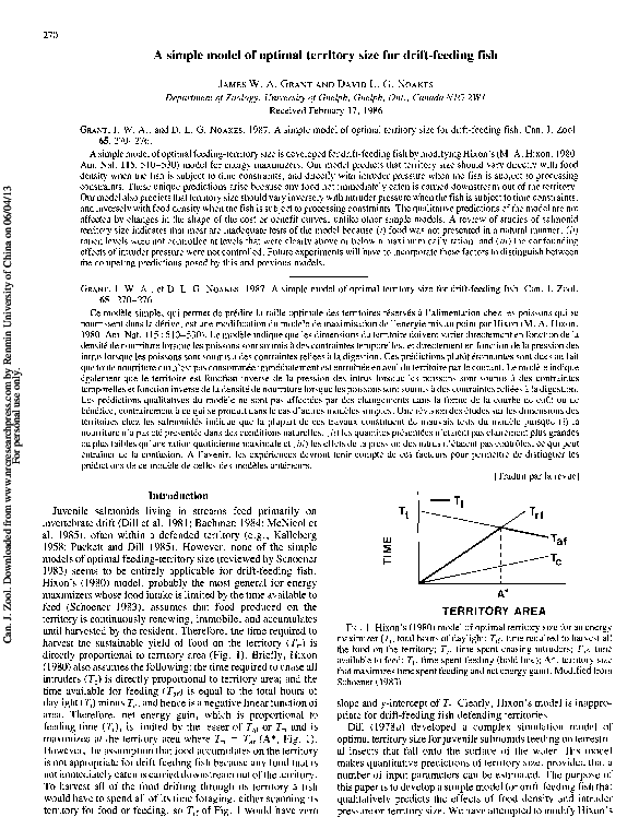 (PDF) A simple model of optimal territory size for drift-feeding fish