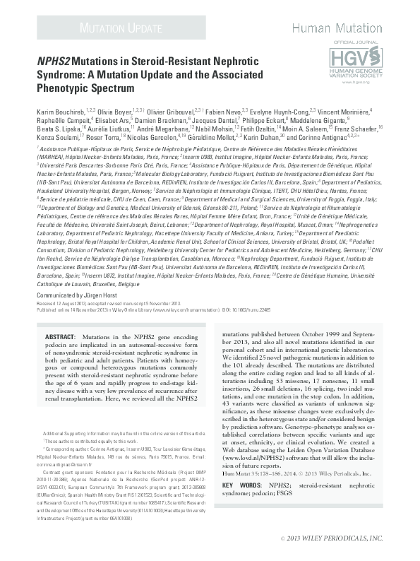 (PDF) NPHS2 mutations in steroid-resistant nephrotic syndrome: A ...