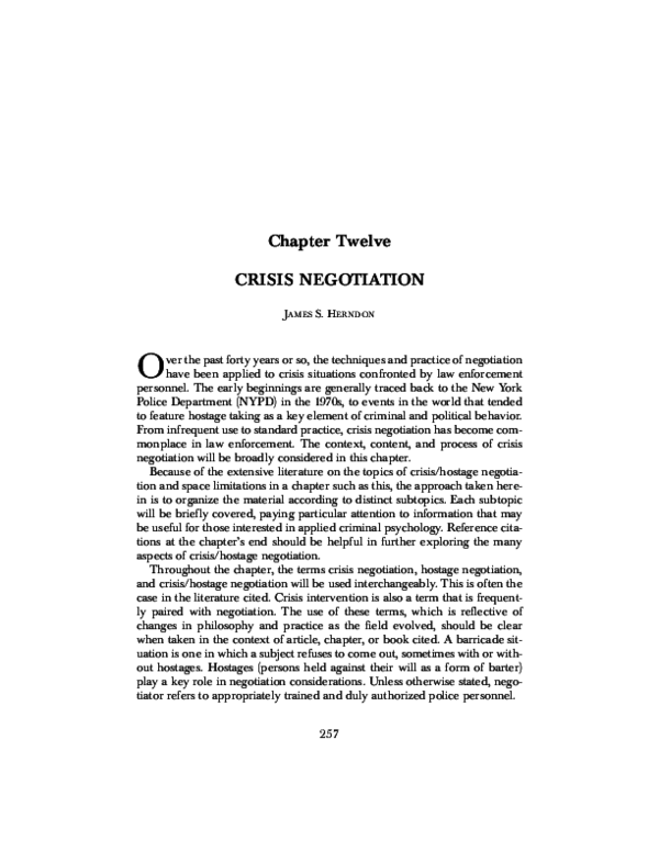 (PDF) Chapter Twelve CRISIS NEGOTIATION