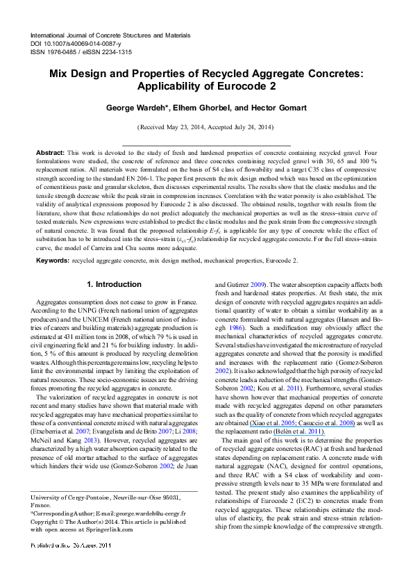 (PDF) Mix Design and Properties of Recycled Aggregate Concretes ...