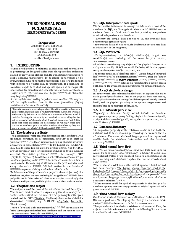(PDF) THIRD NORMAL FORM FUNDAMENTALS ―ZERO DEFECT DATA DESIGN