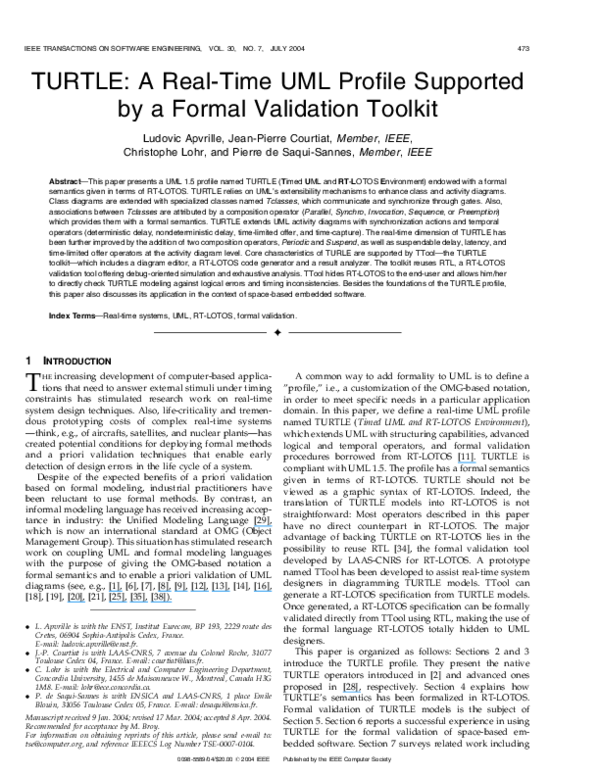 Pdf Turtle A Real Time Uml Profile Supported By A Formal Validation Toolkit