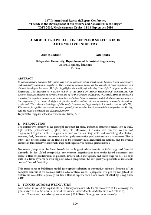 (PDF) A model proposal for supplier selection in automotive industry