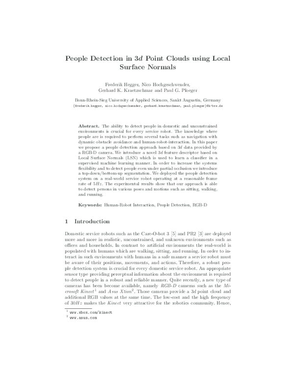 (PDF) People Detection in 3d Point Clouds Using Local Surface Normals