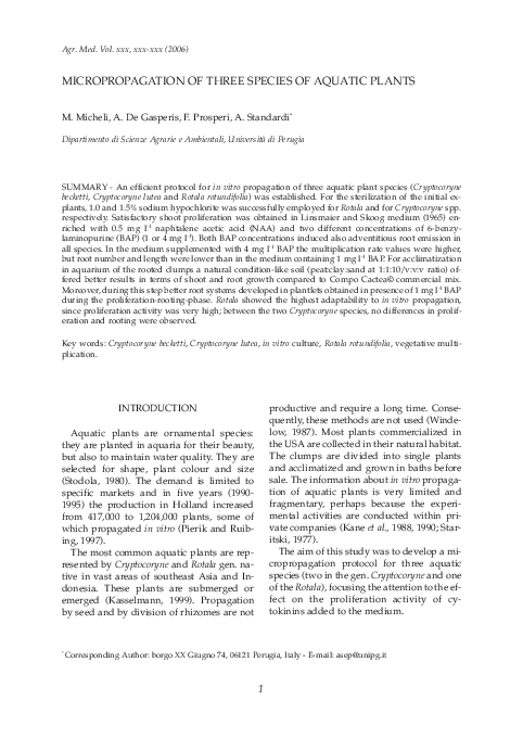 (PDF) Micropropagation of three species of aquatic plants