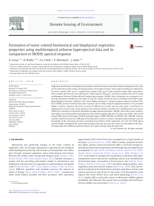 (PDF) Estimation of water-related biochemical and biophysical vegetation properties using ...
