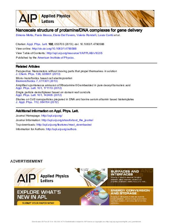(PDF) Nanoscale structure of protamine/DNA complexes for gene delivery