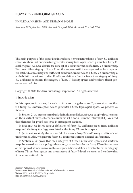 (PDF) Fuzzy TL-uniform spaces