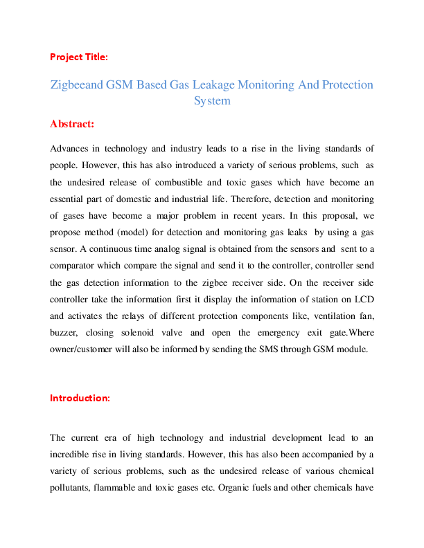 (PDF) Final Year Project Proposal ZIGBEE AND GSM BASED GAS LEAKAGE MONITORING AND PROTECTION SYSTEM