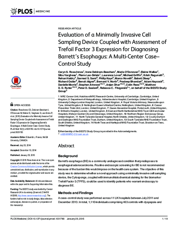 (PDF) Cytosponge-trefoil factor 3 versus usual care to identify Barrett ...
