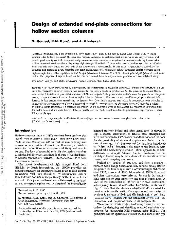 (PDF) Design of extended end-plate connections for hollow section columns
