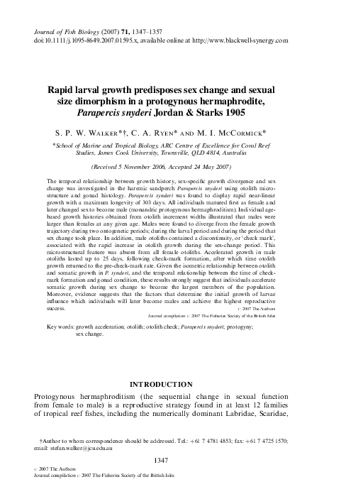 (PDF) Rapid larval growth predisposes sex change and sexual size ...