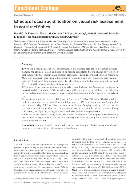 (PDF) Effects of ocean acidification on visual risk assessment in coral ...