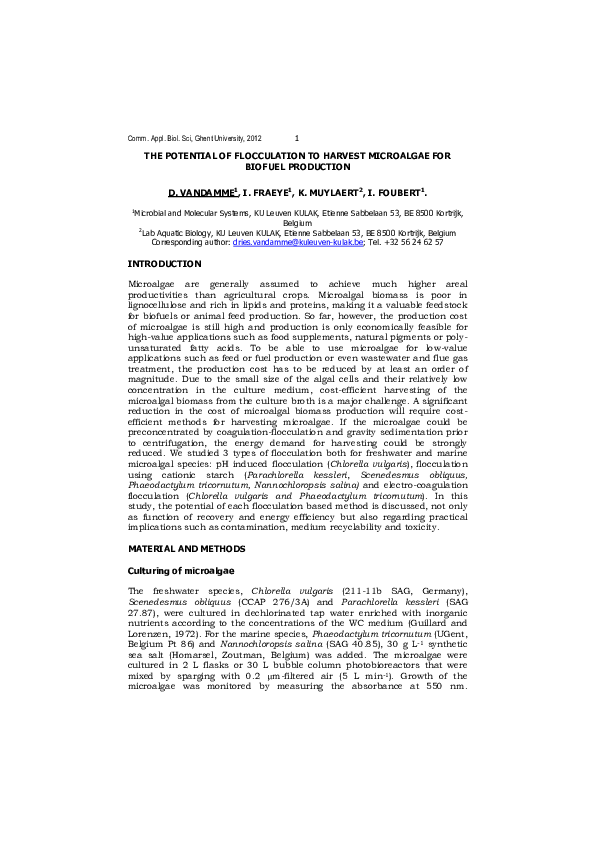(PDF) The potential of flocculation to harvest microalgae for biofuel production