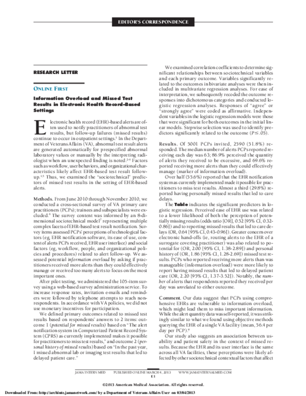 (PDF) Information Overload and Missed Test Results in Electronic Health ...
