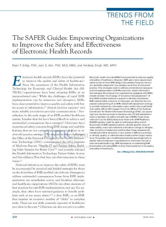 (PDF) The SAFER Guides: Empowering Organizations to Improve the Safety ...