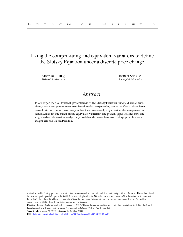 (PDF) Using the compensating and equivalent variations to define the ...