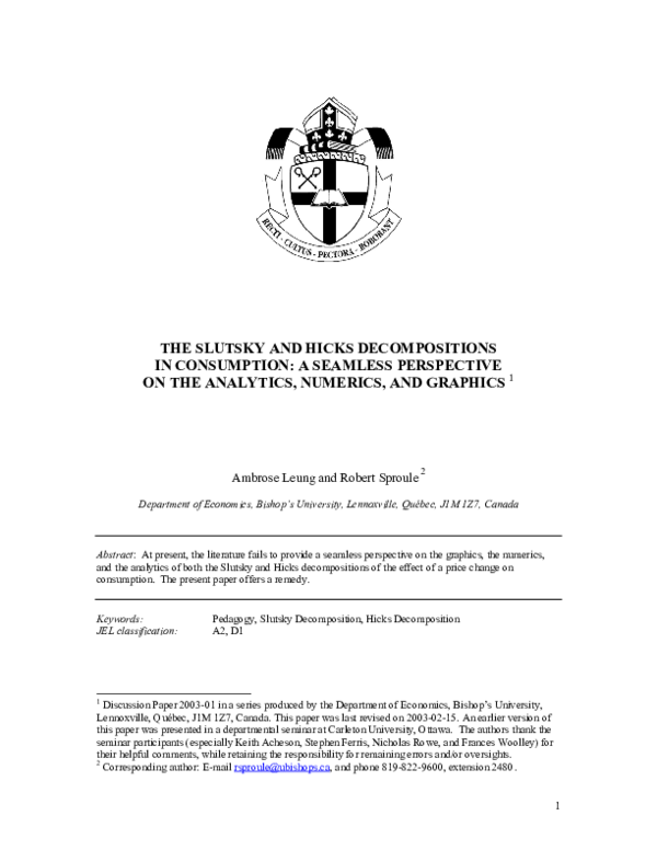 (PDF) The Slutsky and Hicks Decompositions in Consumption: A Seamless ...