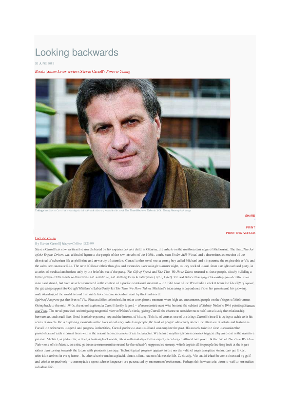 (PDF) Looking Backwards; Review of Steven Carroll's 'Forever Young'