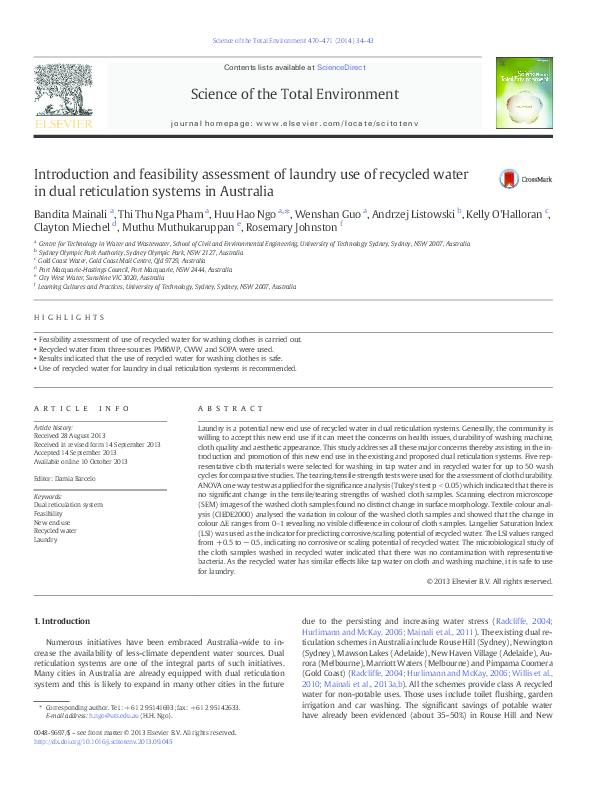 (PDF) Introduction and feasibility assessment of laundry use of ...