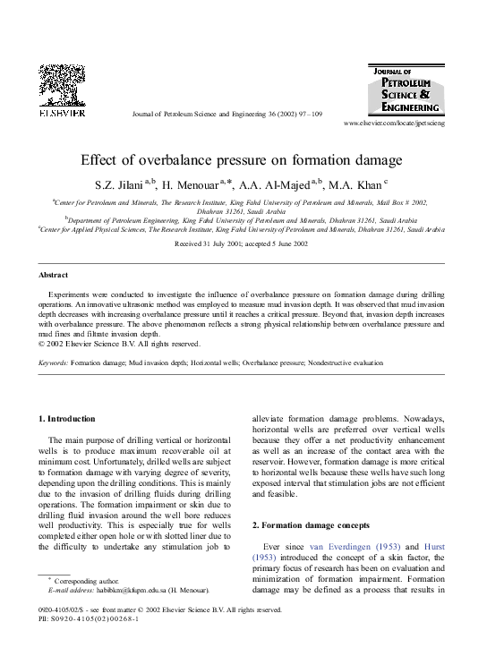 (PDF) Effect of overbalance pressure on formation damage