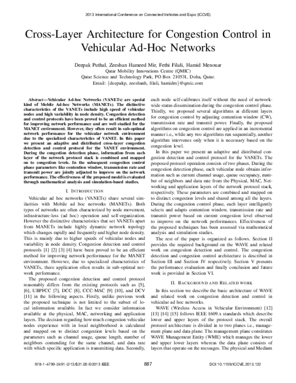 Pdf Cross Layer Architecture For Congestion Control In Vehicular Ad Hoc Networks