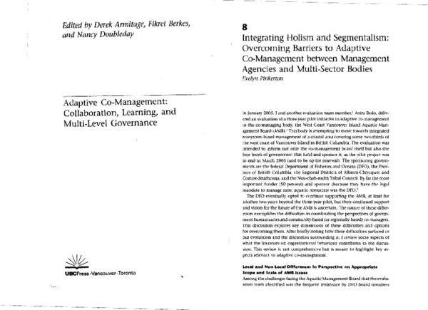 (PDF) Adaptive Co-Management: Collaboration, Learning, and Multi-Level Governance. UBC Press