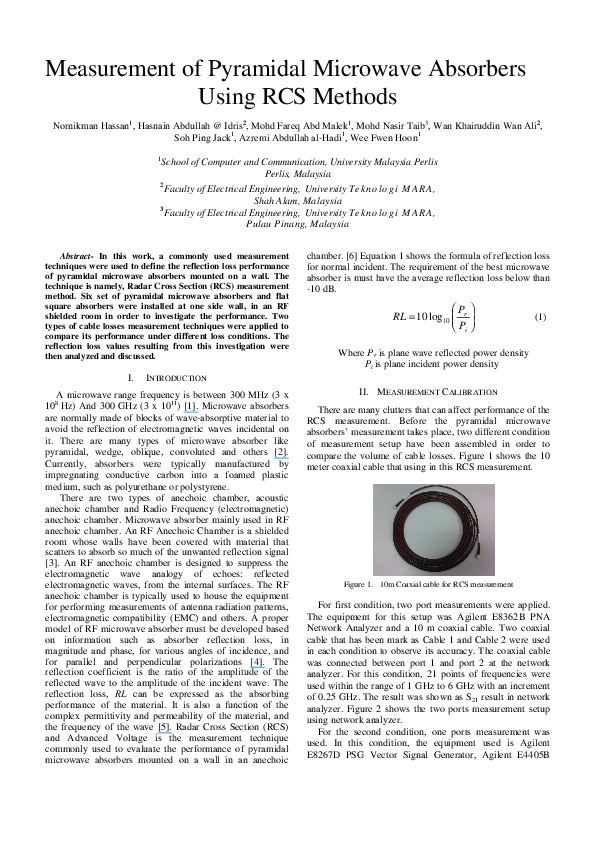 (PDF) Measurement of pyramidal microwave absorbers using RCS methods