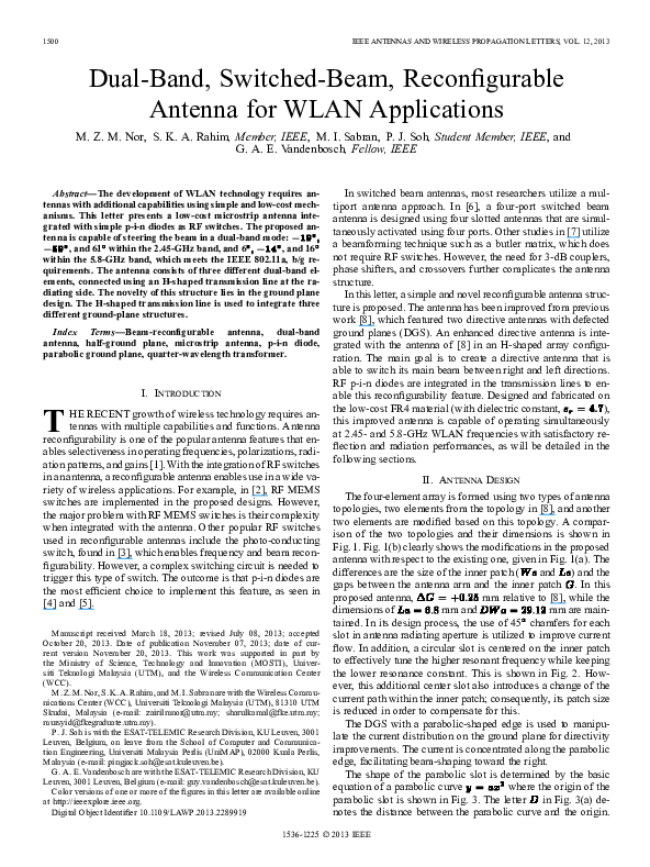 Pdf Dual Band Switched Beam Reconfigurable Antenna For Wlan