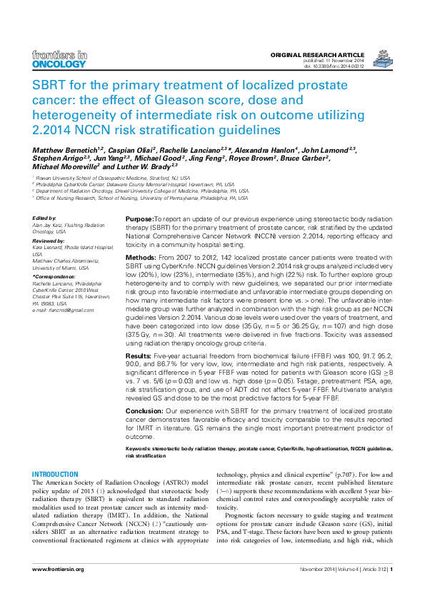 (PDF) SBRT for the Primary Treatment of Localized Prostate Cancer: The ...