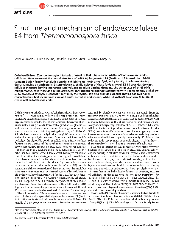 (PDF) Structure and mechanism of endo/exocellulase E4 from ...