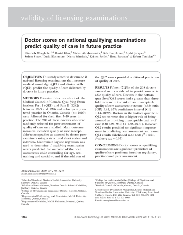 (PDF) Doctor scores on national qualifying examinations predict quality ...