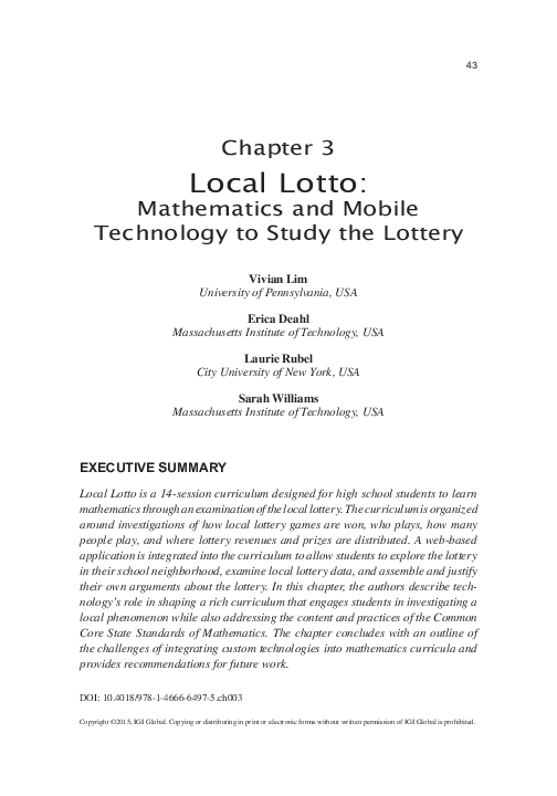 (PDF) Local Lotto: Mathematics and Mobile Technology to Study the Lottery