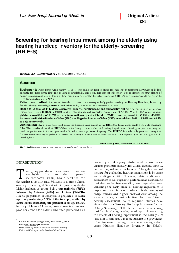 (PDF) Screening for hearing impairment among the elderly using hearing ...