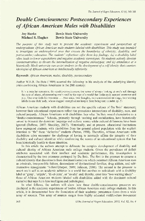(PDF) Double Consciousness: Postsecondary Experiences of African ...