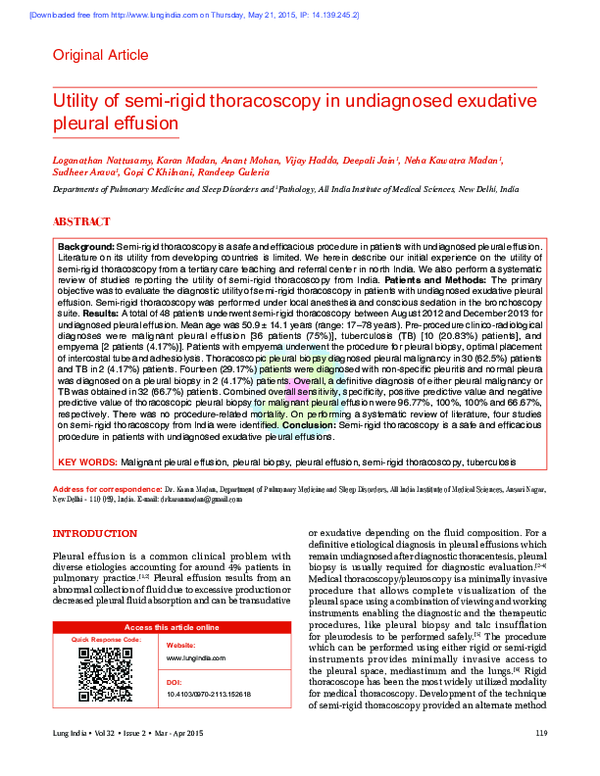 (PDF) Utility of semi-rigid thoracoscopy in undiagnosed exudative ...