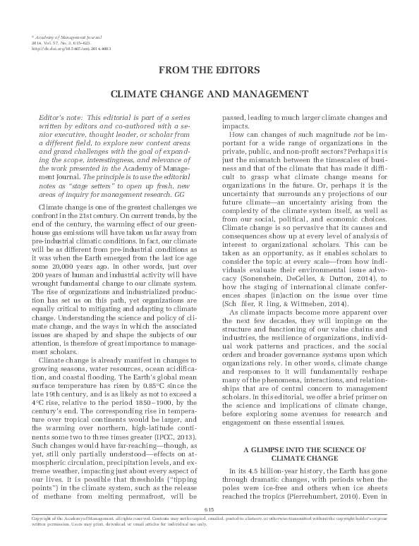 (PDF) CLIMATE CHANGE AND MANAGEMENT