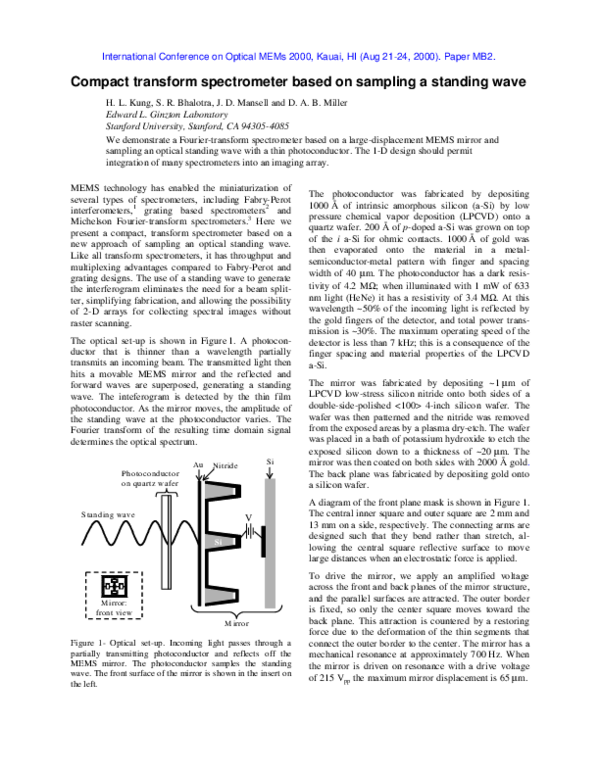Pdf Compact Fourier Transform Spectrometer Based On Sampling A Standing Wave